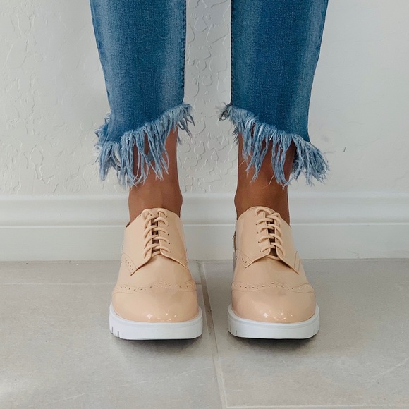 Boutique | Shoes | Blush Patent Wingtip Boyfriend Platform Oxfords ...